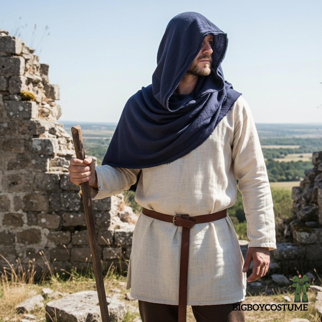 Medieval Hooded Cloak for Men – Black, Dark Blue, Brown Monk Hood Scarf ...