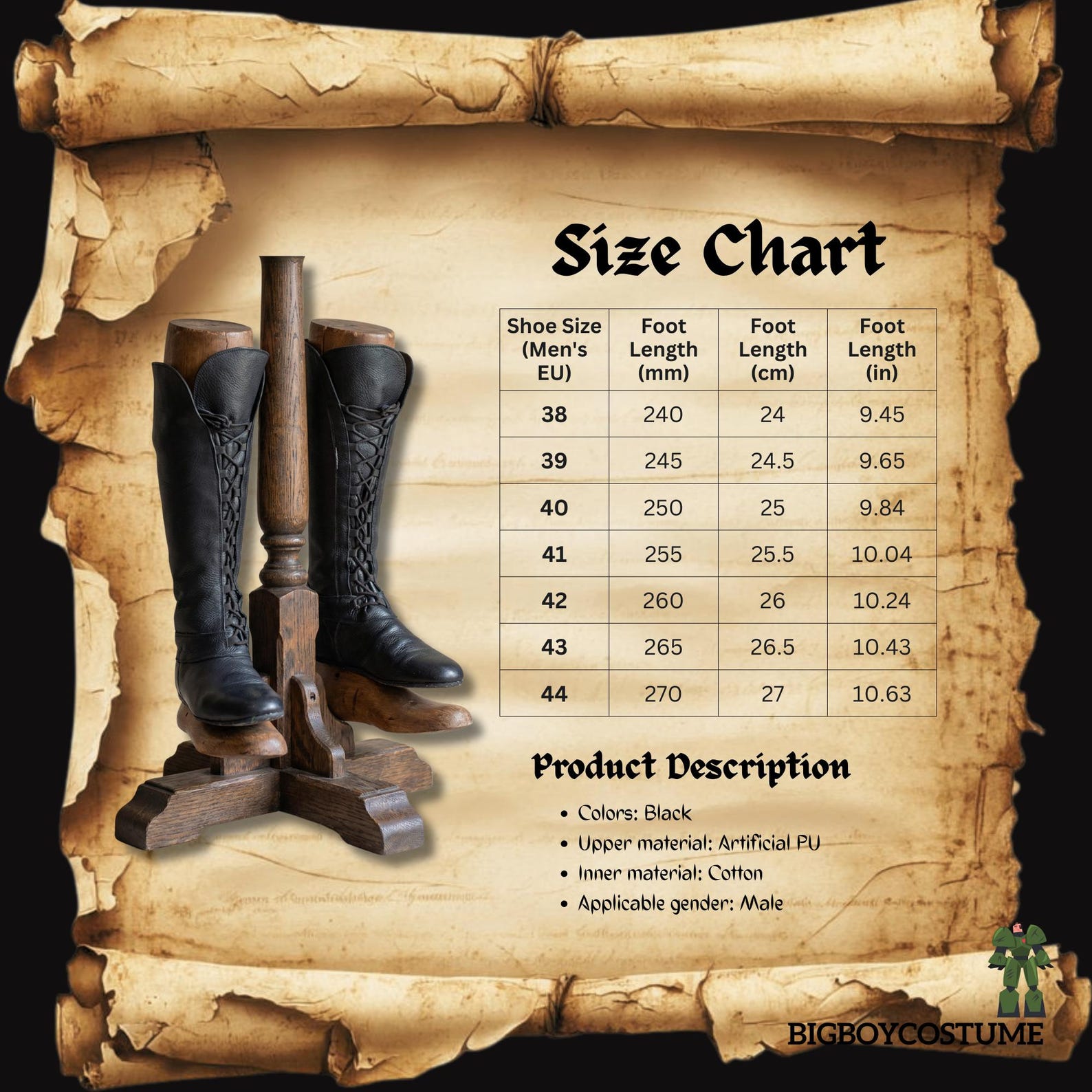 Black Medieval Tall Boots for Men – Renaissance Lace-up Knight Boots ...
