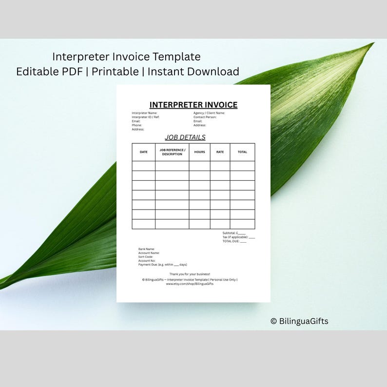 Interpreter Invoice Template | Editable PDF for Freelance Interpreters ...