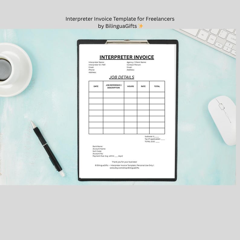 Interpreter Toolkit | Job Logbook + Invoice Template | Printable ...