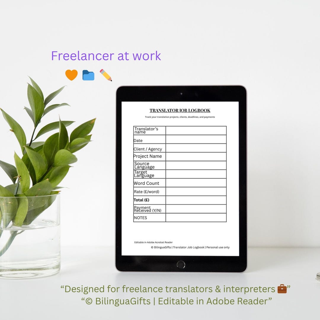 Translator Job Logbook | Editable PDF for Freelancers (instant Download ...