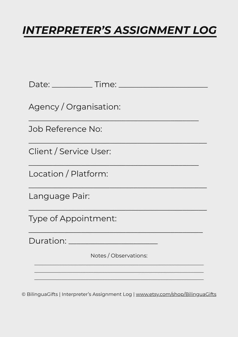 Interpreter Toolkit | Job Logbook + Invoice Template | Printable Freelance Interpreter Set ...