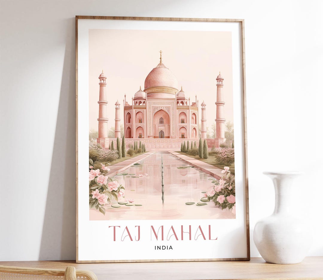 Taj Mahal Travel Poster, India Wall Art Print, River Yamuna Agra ...