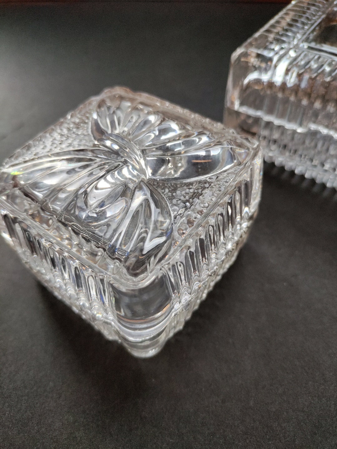 2 Small Crystal Trinket Boxes, Dresser, Desk Top Great Deal - Etsy