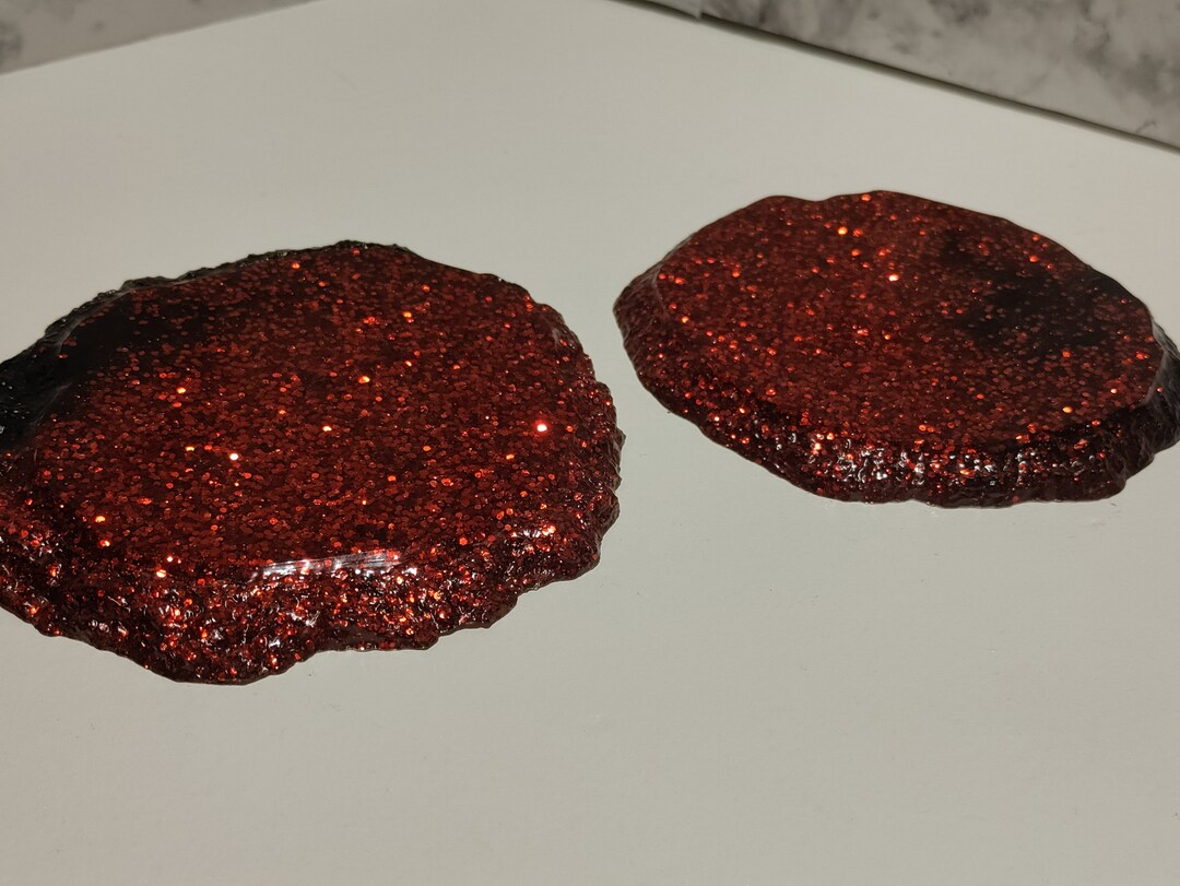 2 Count Red and Black Stone Edge Coasters With Glitter Larger Size - Etsy