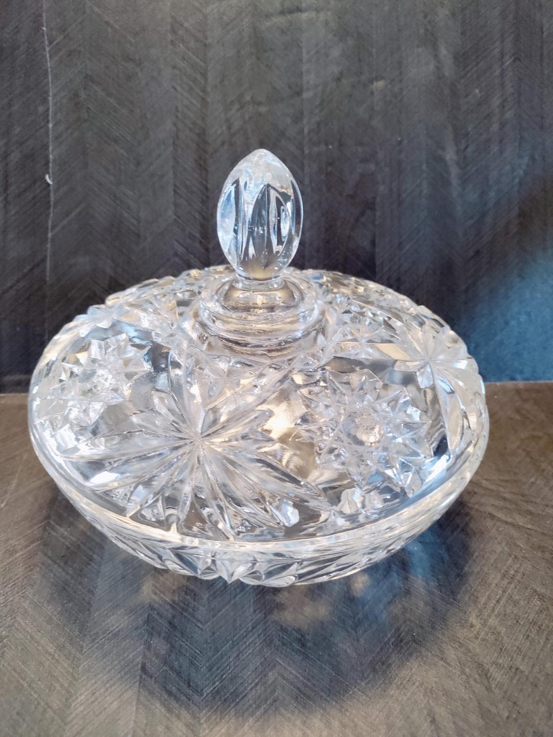 Vintage Anchor Hocking Prescut Clear Glass Large Candy Dish With Lid 6 ...