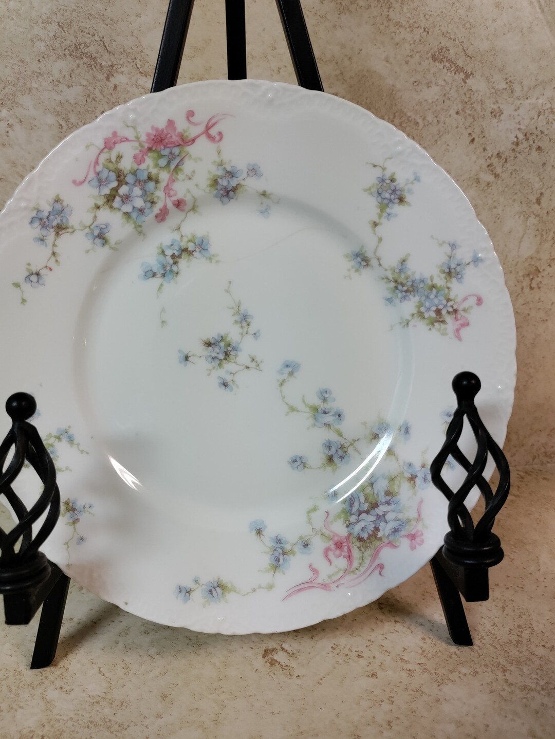 Antique Theodore Laughlin Flower Center China Blue Flowers Pink Scroll ...