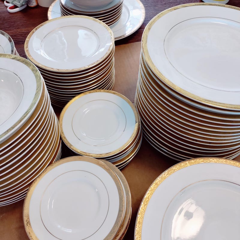 White and Gold China - Etsy