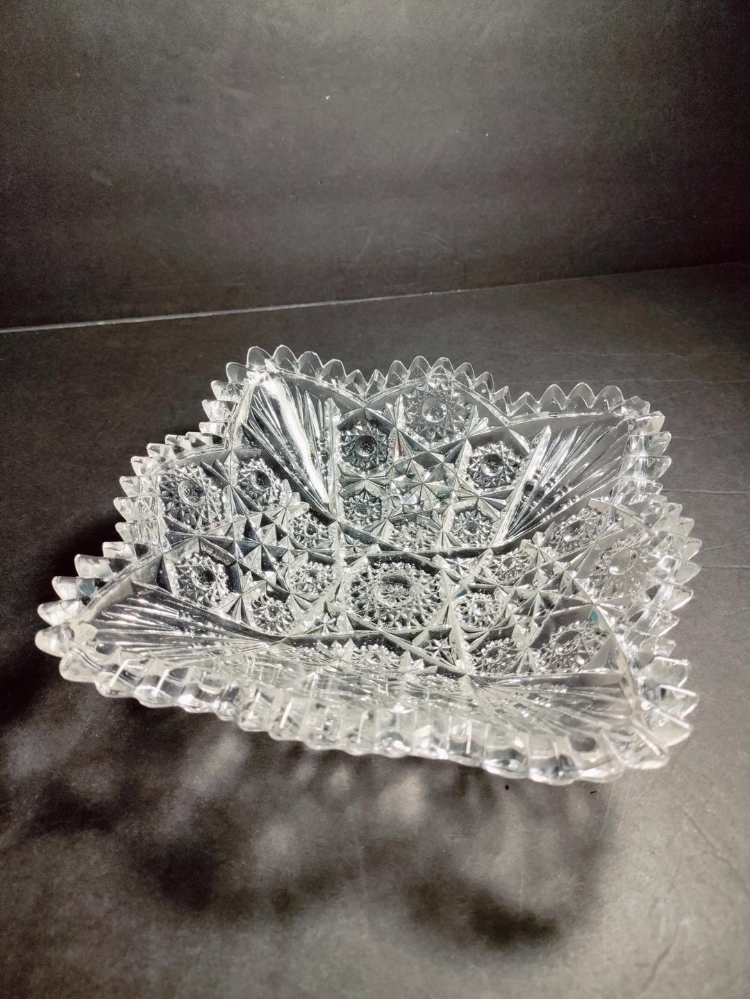 Imperial Glass Company Square Candy Dish With Hobstars Diamond Pattern ...