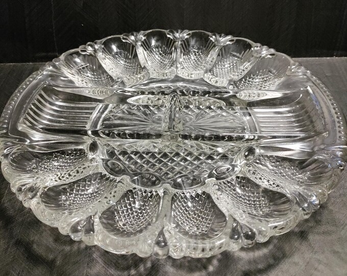 Vintage Clear Glass L. E. Smith Deviled Egg Platter, Heritage, by Smith ...