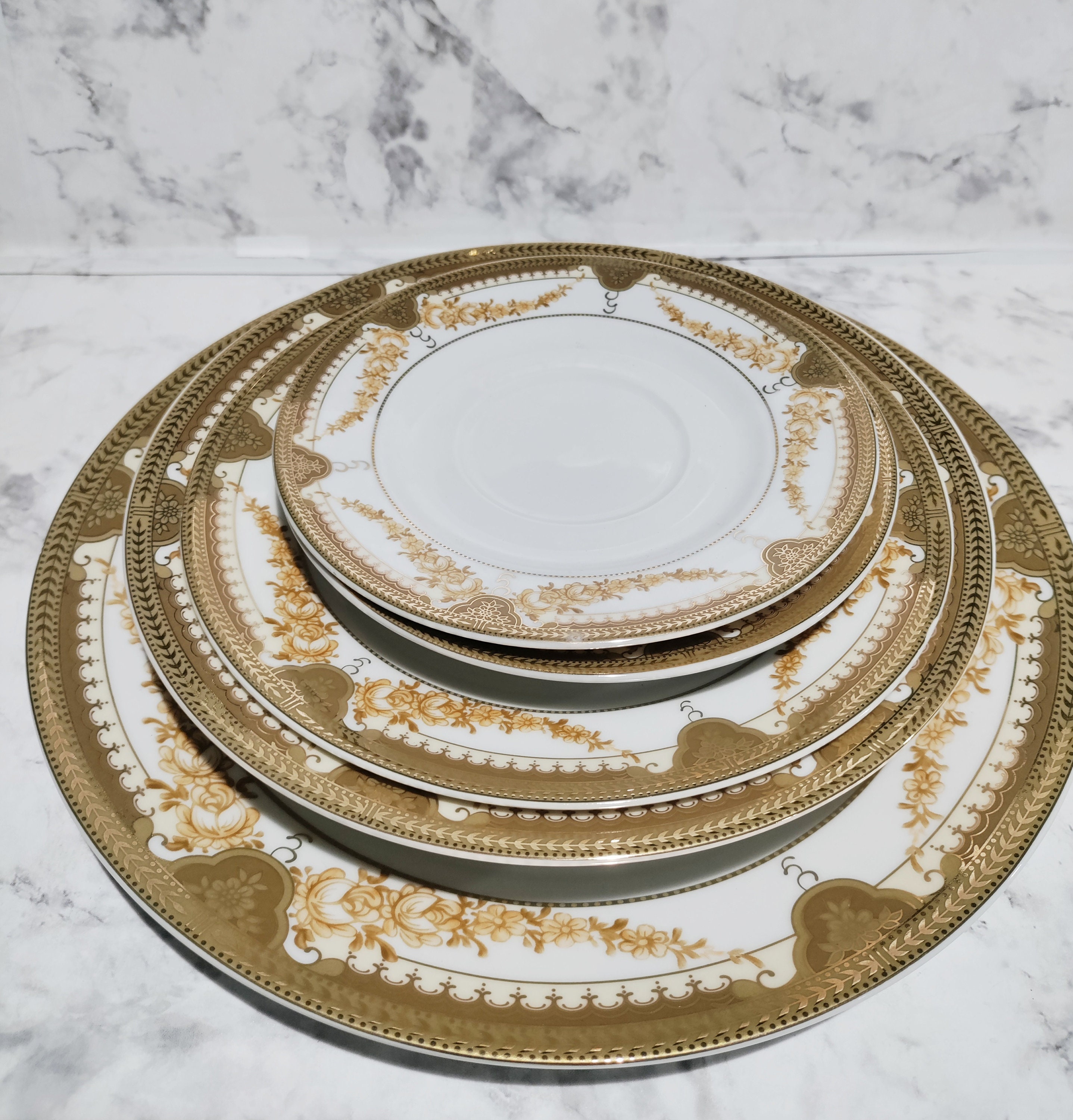 6 PC Vintage Place Setting 22k Gold Gilded Exquisite Pegasus Excellent ...