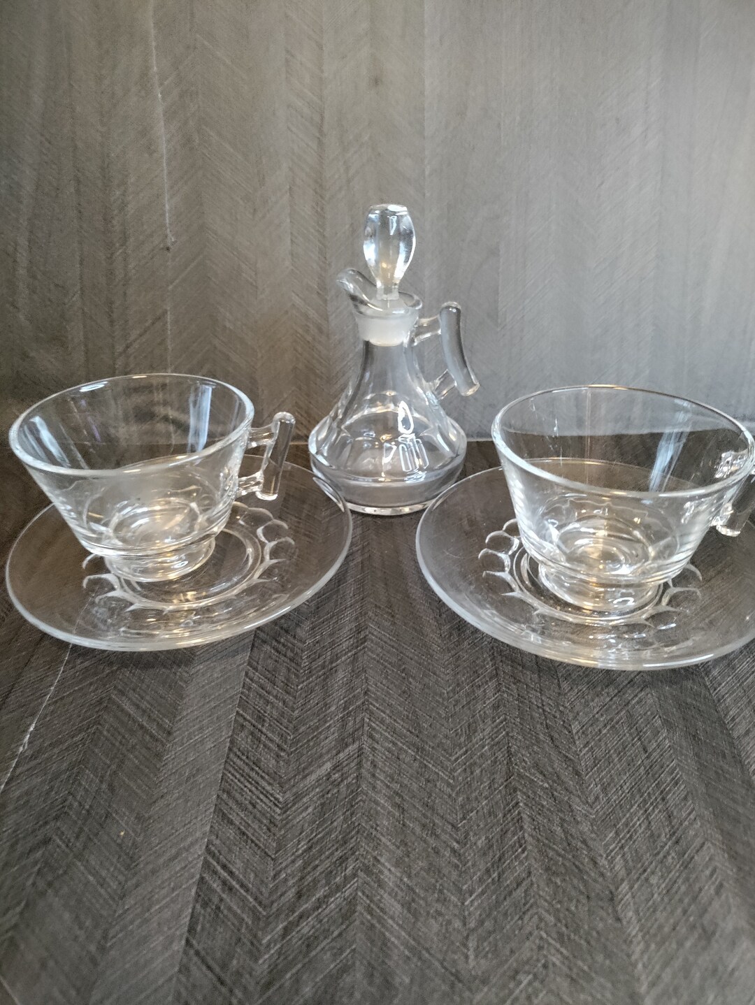 Vintage Cubist Glass Cups Saucers Decanter Exceptional - Etsy