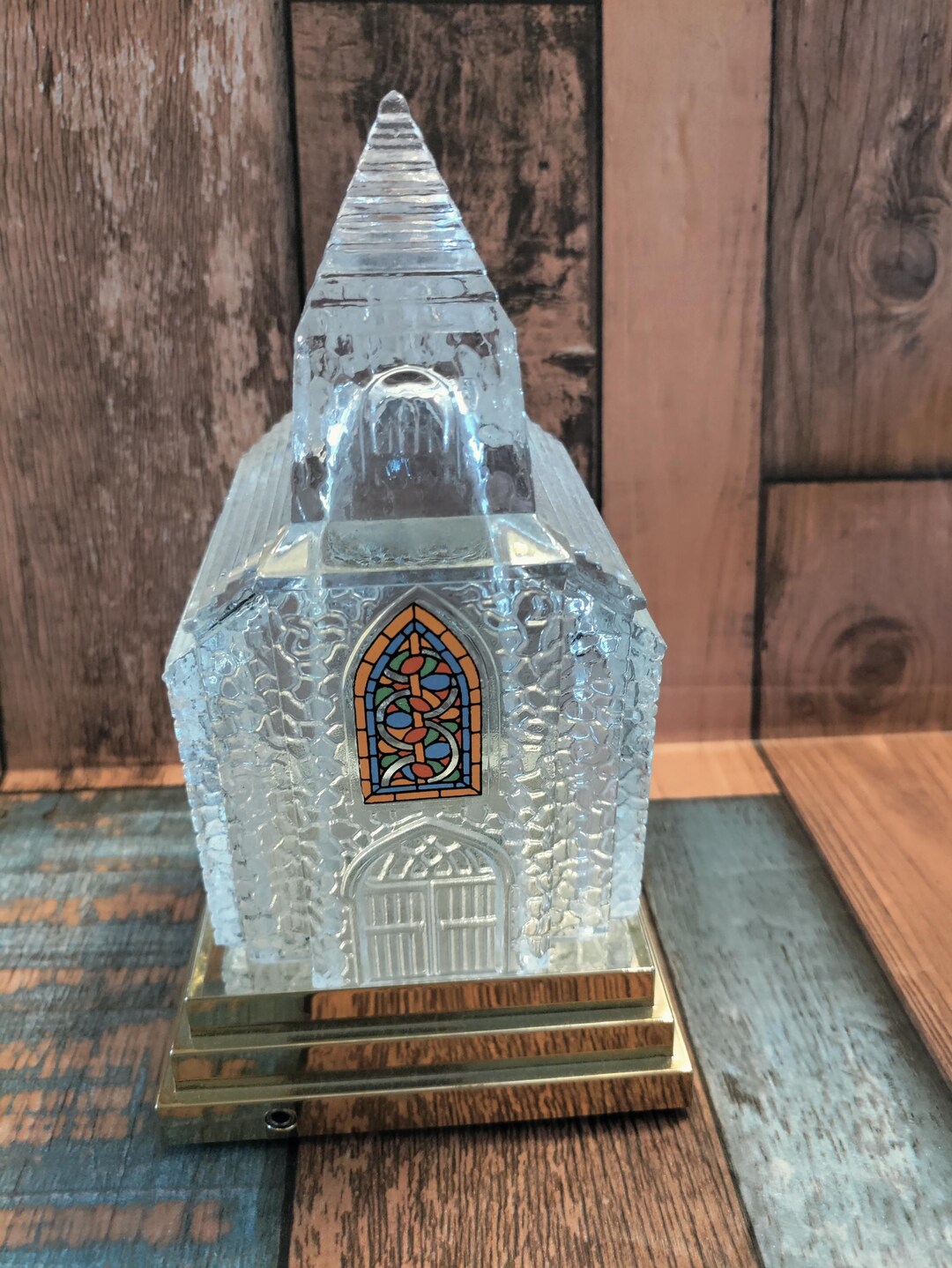 Vintage Crystal Church, Tabletop Christmas Holiday Decor With Stained ...