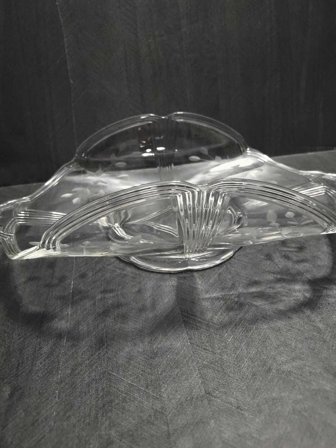 12.5" Serving Platter Curved Very Art Deco Etched Centerpiece Bread ...