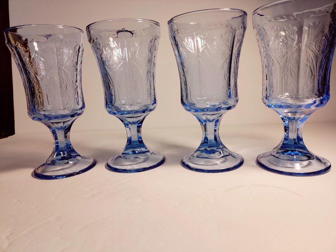 Set of 4 Indiana Glass Recollection Blue Stem Wine or Water Goblet ...