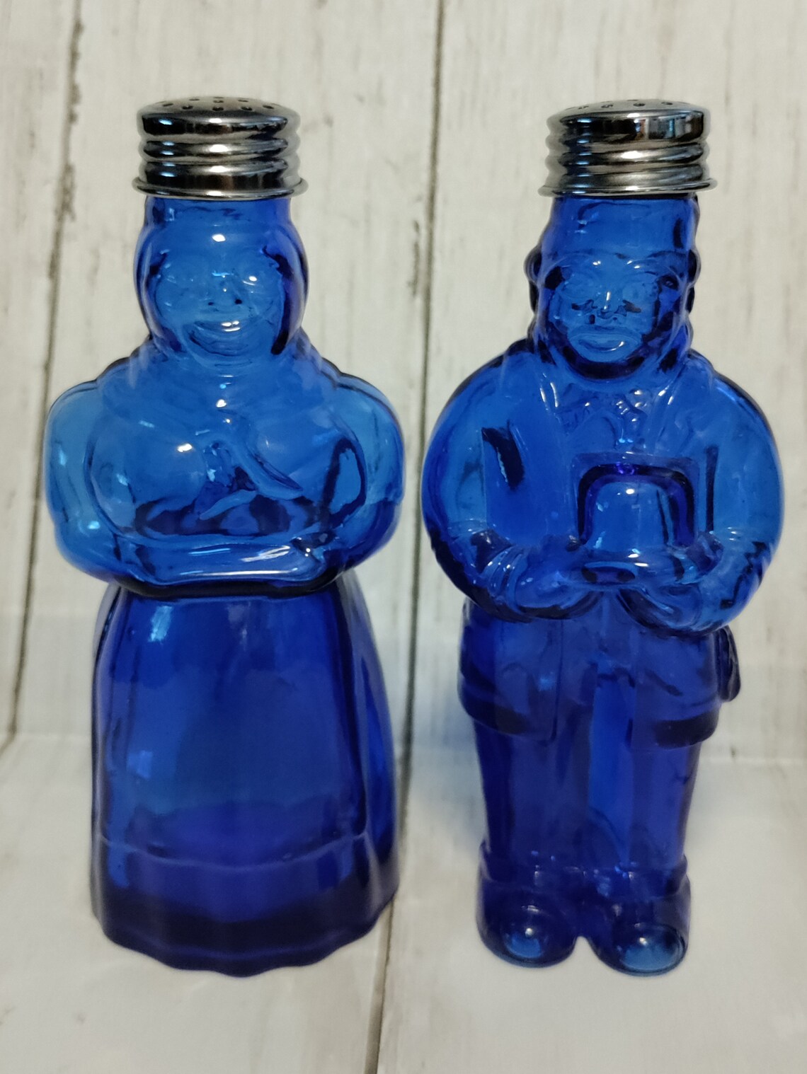 Cobalt Blue Salt and Pepper Shaker Folk Art Americana Imperial Glass ...