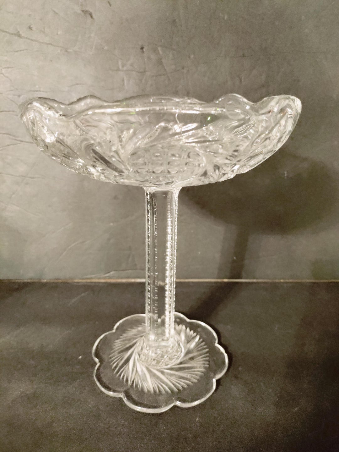1909 Antique EAPG Mckee Glass Sunburst Tall Non Crimped Compote 7 5/8 ...