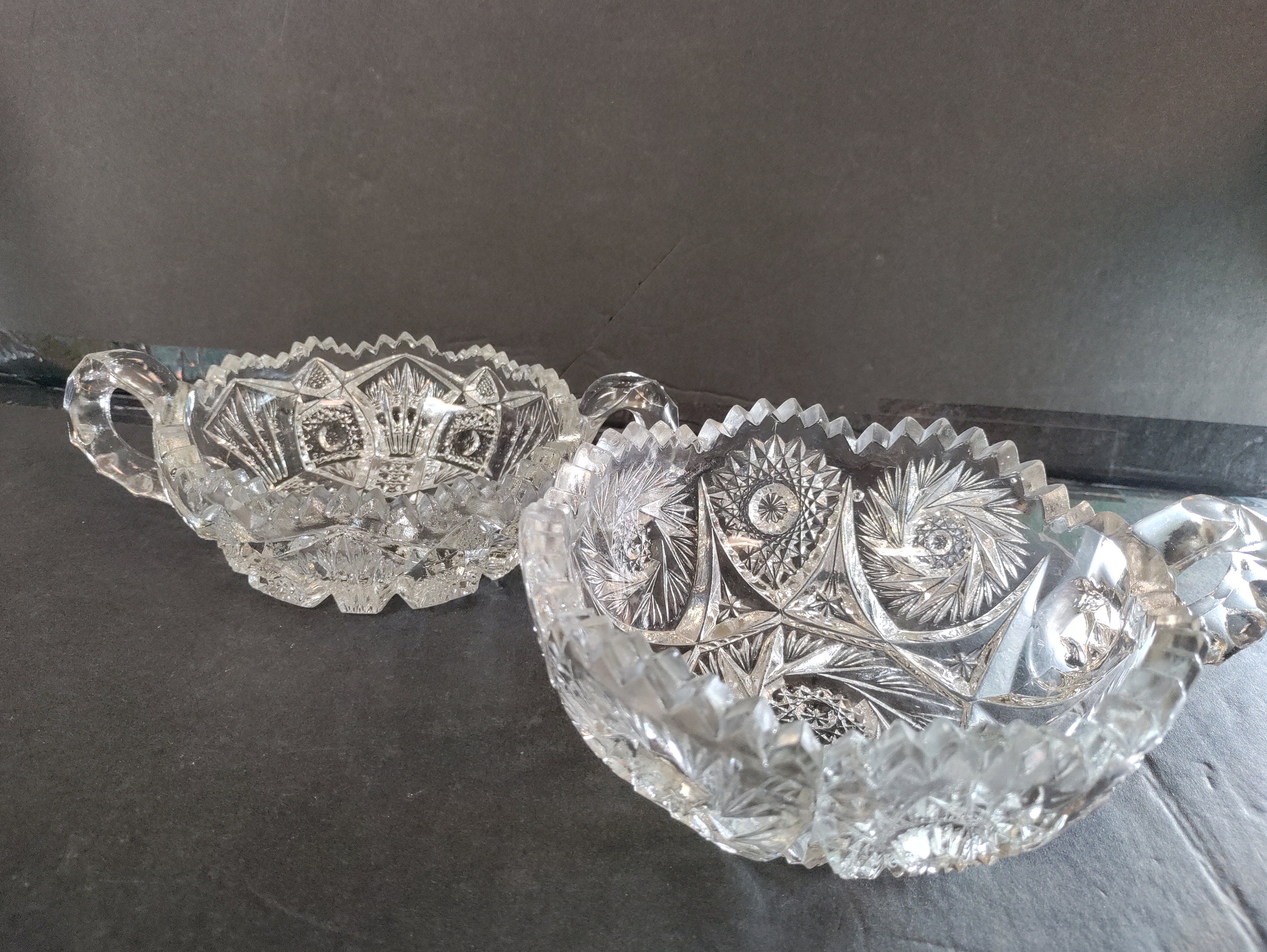 2 Imperial Sawtooth Cut Glass Crystal, Heavy Bowls Dishes Excellent ...