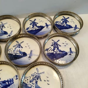 10 Vintage Delft Germany Hand Painted Porcelain and Silver Coasters ...