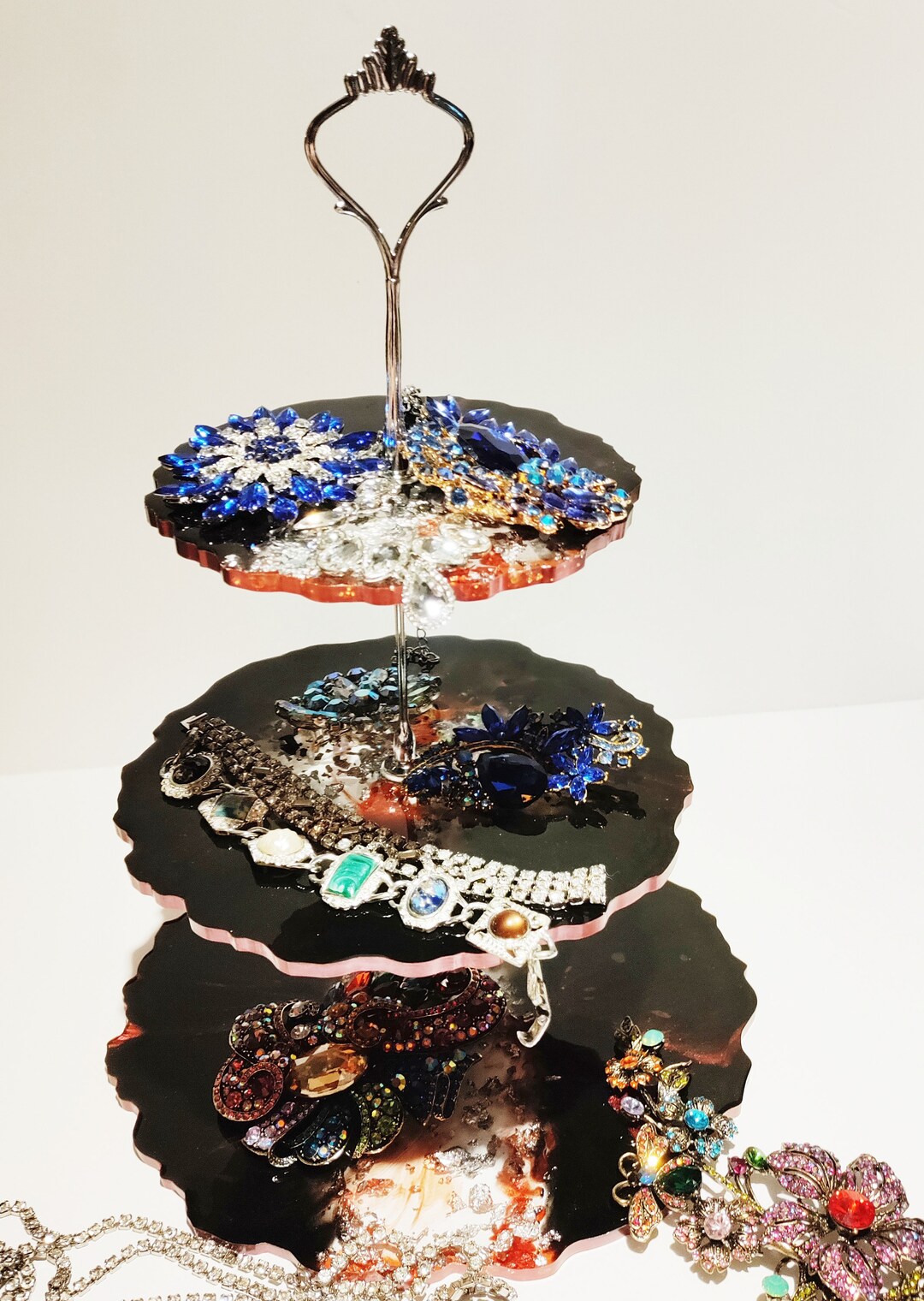 3 Tier Tiered Resin Stand Black, Red, Clear With Silver Flake, Great ...