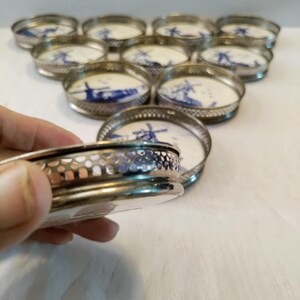 10 Vintage Delft Germany Hand Painted Porcelain and Silver Coasters ...