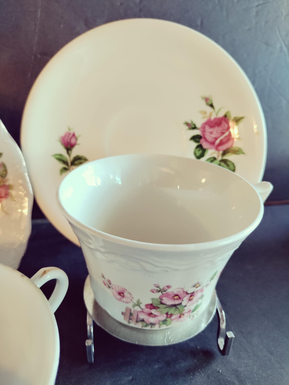 8 PC Collection of Pink Rose China Plates Cups and Saucers and Extra ...