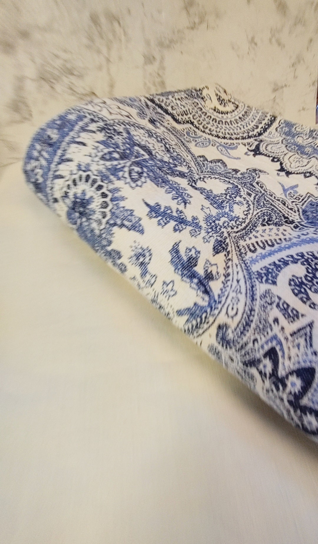 Oblong Light Blue Tablecloth, Long White Linen, Paisley Placemats Blues ...