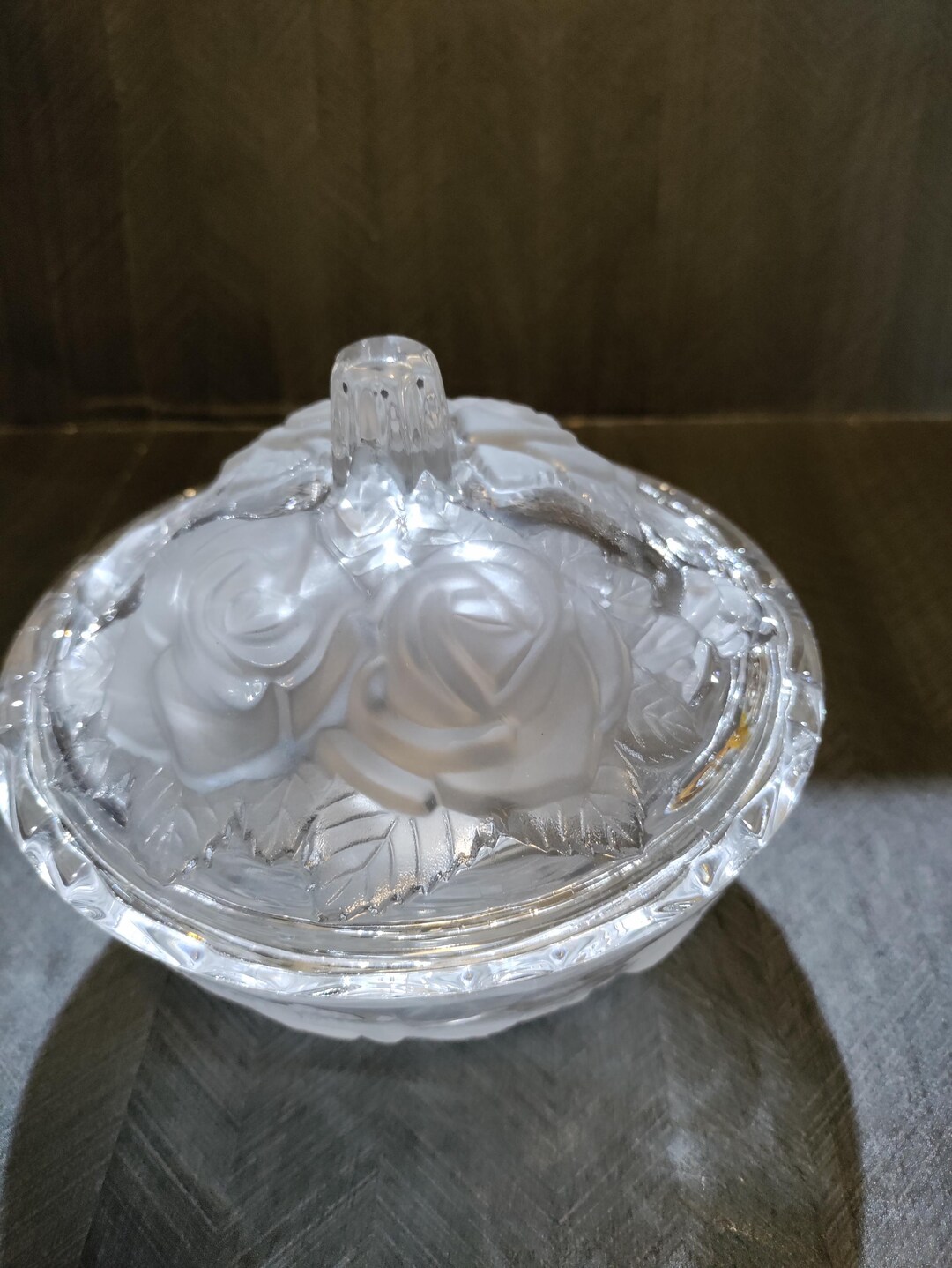Vintage Beautiful Glass Candy Dish With Embossed Frosted Roses on Bowl ...