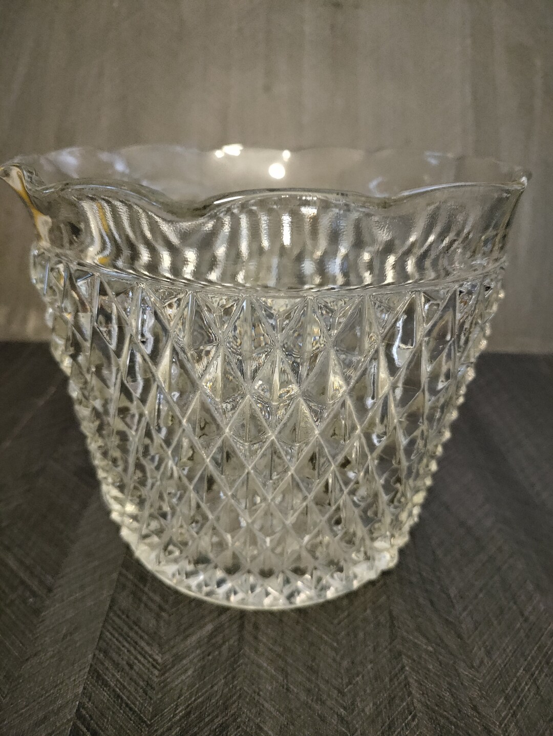 Vintage Indiana Glass Diamond Point Clear Glass Ice Bucket Planter Bowl ...