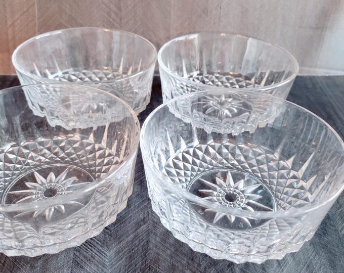Vintage Set of 4 Arcoroc France Crystal Starburst Glass Salad Bowls Add ...