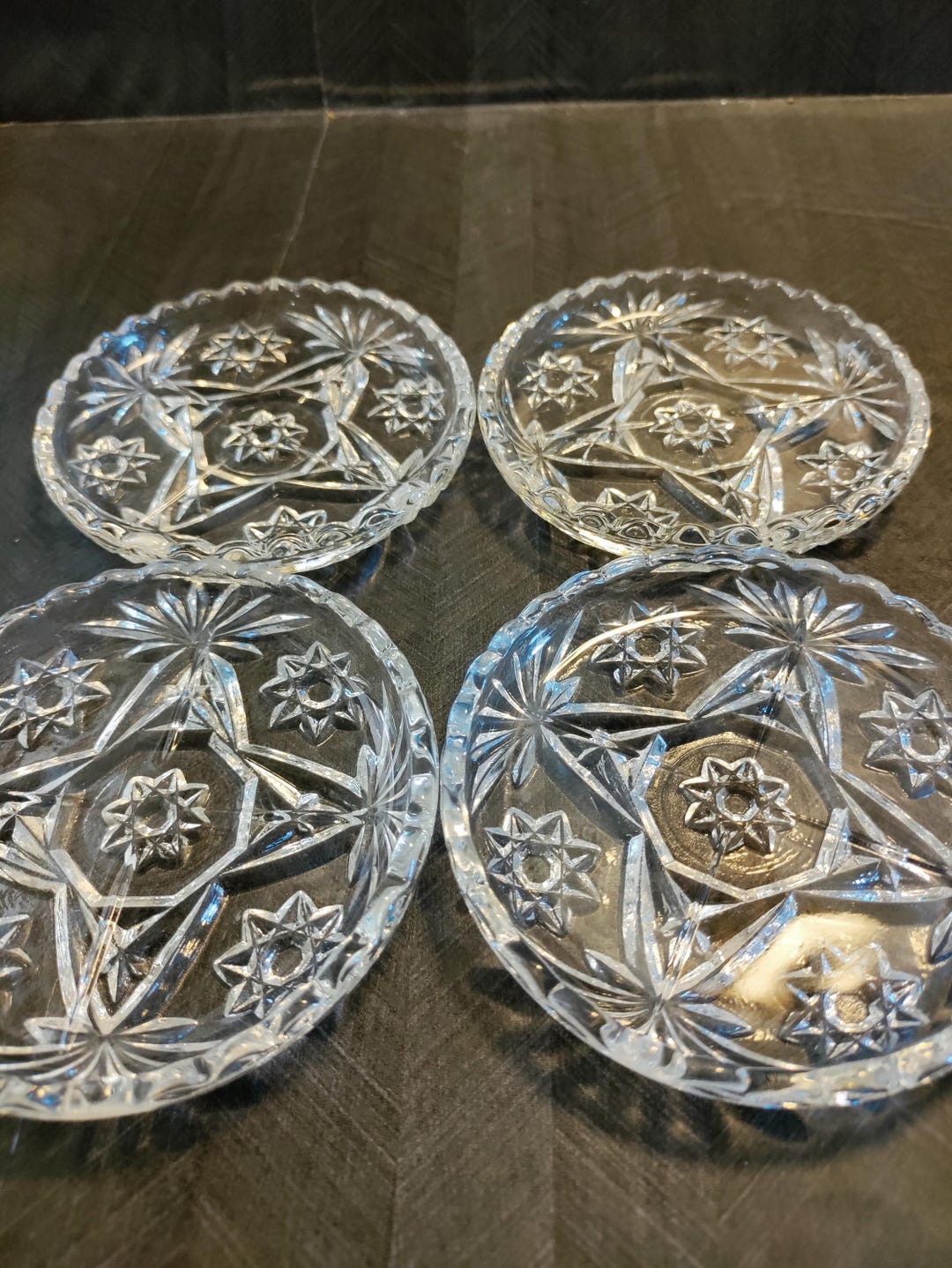 Set of 4 Vintage Glass Coasters. Anchor Hocking Pressed Glass Star and ...