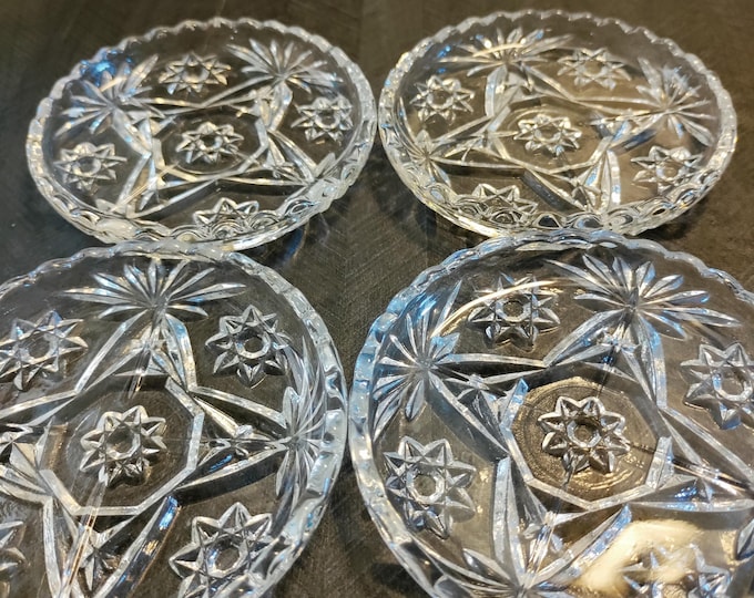 Set of 4 Vintage Glass Coasters. Anchor Hocking Pressed Glass Star and ...