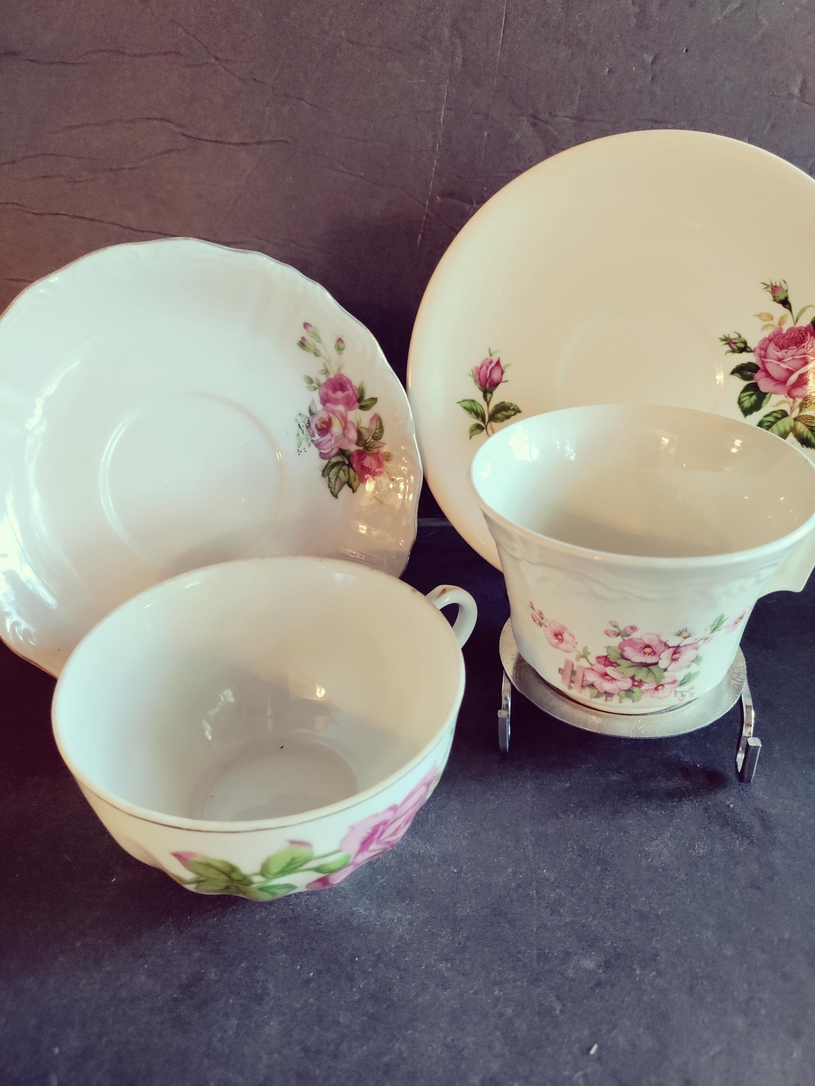 8 PC Collection of Pink Rose China Plates Cups and Saucers and Extra ...