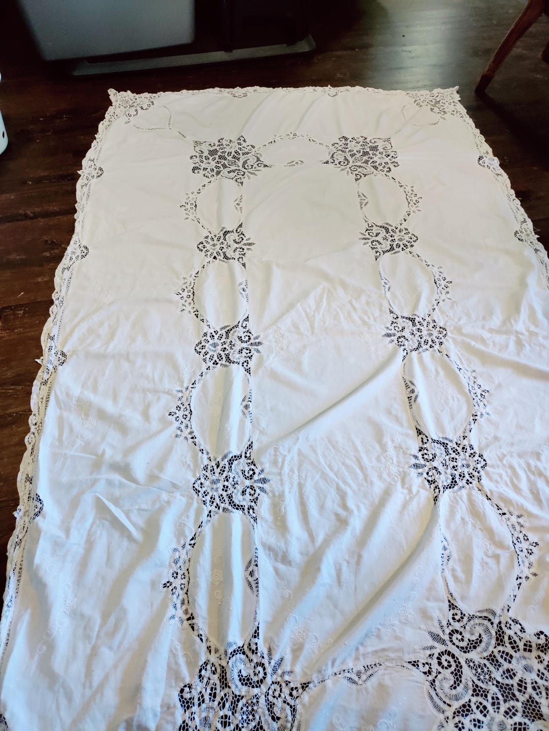 Completely Stunning 112"x 64" Antique White Long Battenburg Lace and ...