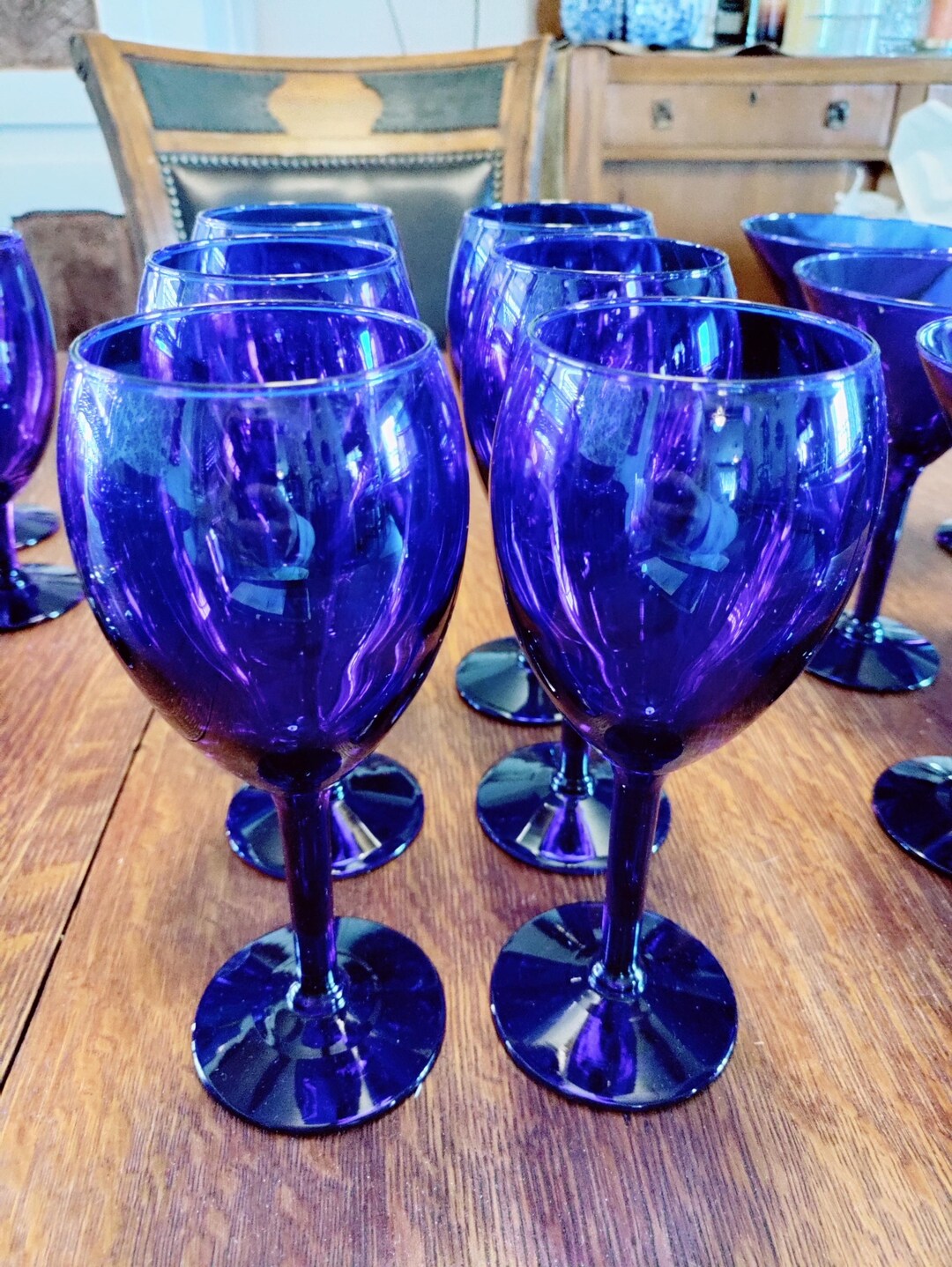 True Cobalt Blue Wine Glasses. Set of 6 Stemware Dark Blue Modern ...
