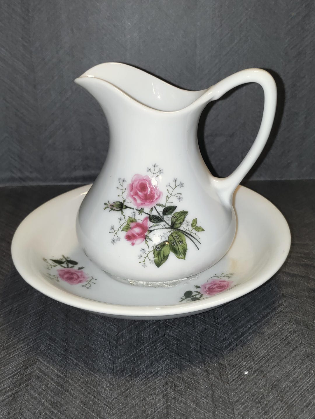 Vintage Floral Wash Pitcher and Bowl/ Wash Set Miniature Collection of ...