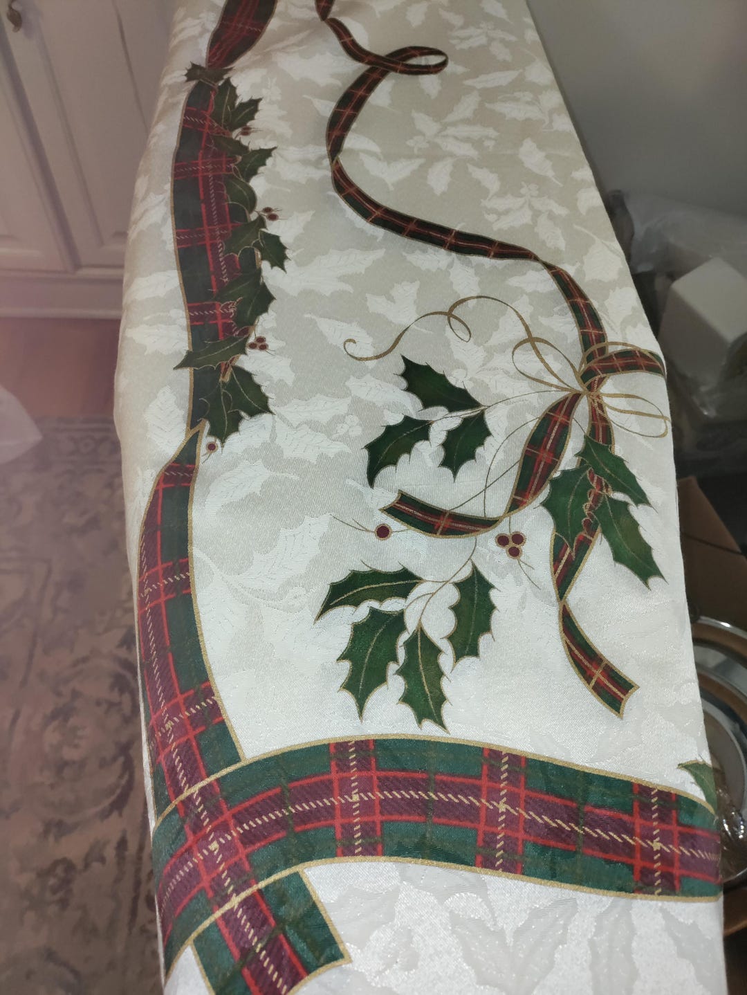 Lenox Christmas Tablecloth 102 X 58 Ivory Damask Holly and Berry ...