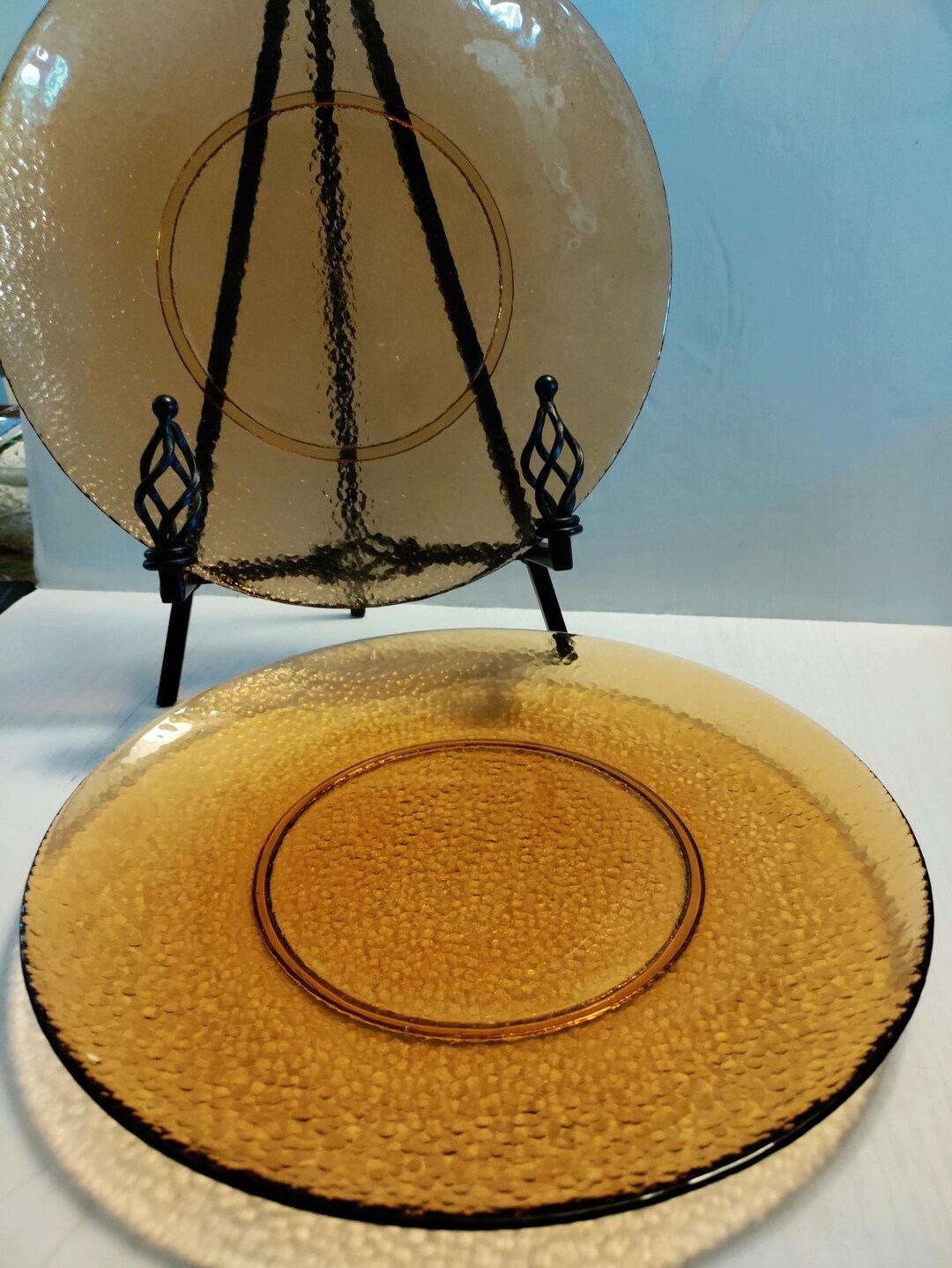 2 Cracky Amber Glass Dinner Plates Platters Set of 2 - Etsy