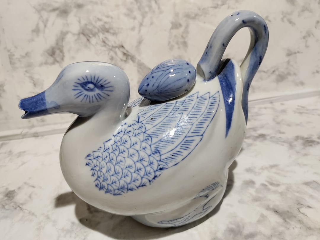 Blue White Chinoiserie Duck Teapot Collector - Etsy