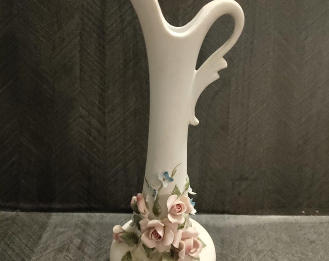 Lefton China Hand Painted 3-D Rose Floral Tall Skinny Flower Pitcher ...