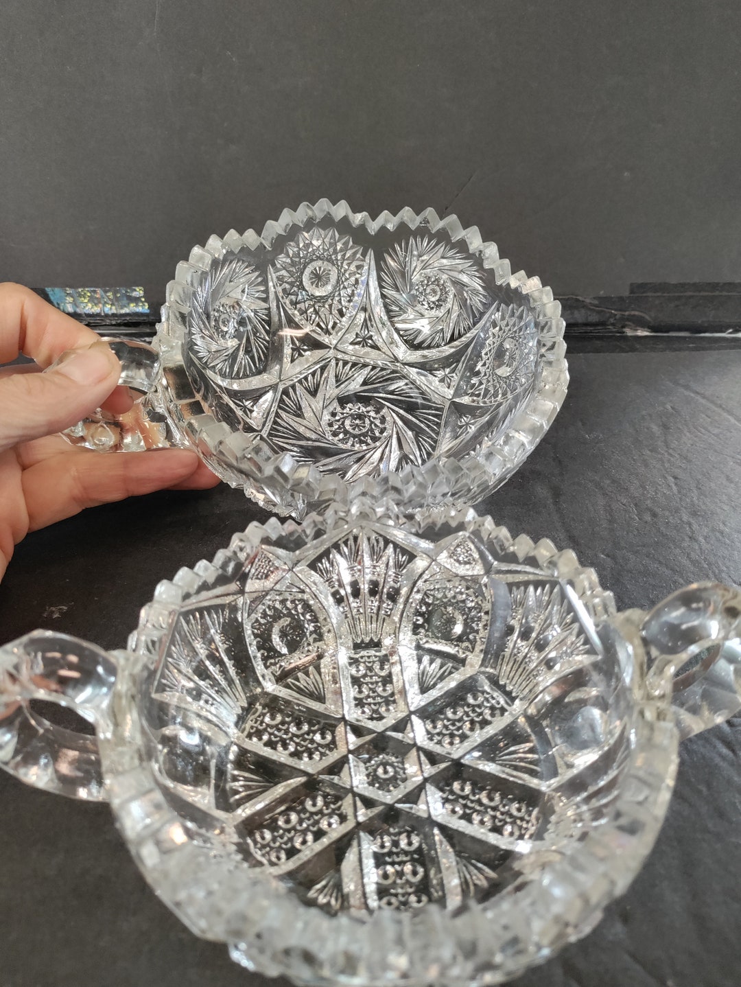 2 Imperial Sawtooth Cut Glass Crystal, Heavy Bowls Dishes Excellent ...