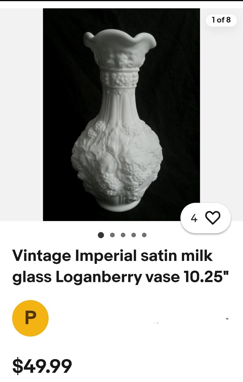 Vintage Imperial Satin Milk Glass Loganberry Vase 10 Inches Pristine ...