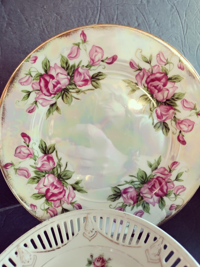 8 PC Collection of Pink Rose China Plates Cups and Saucers and Extra ...