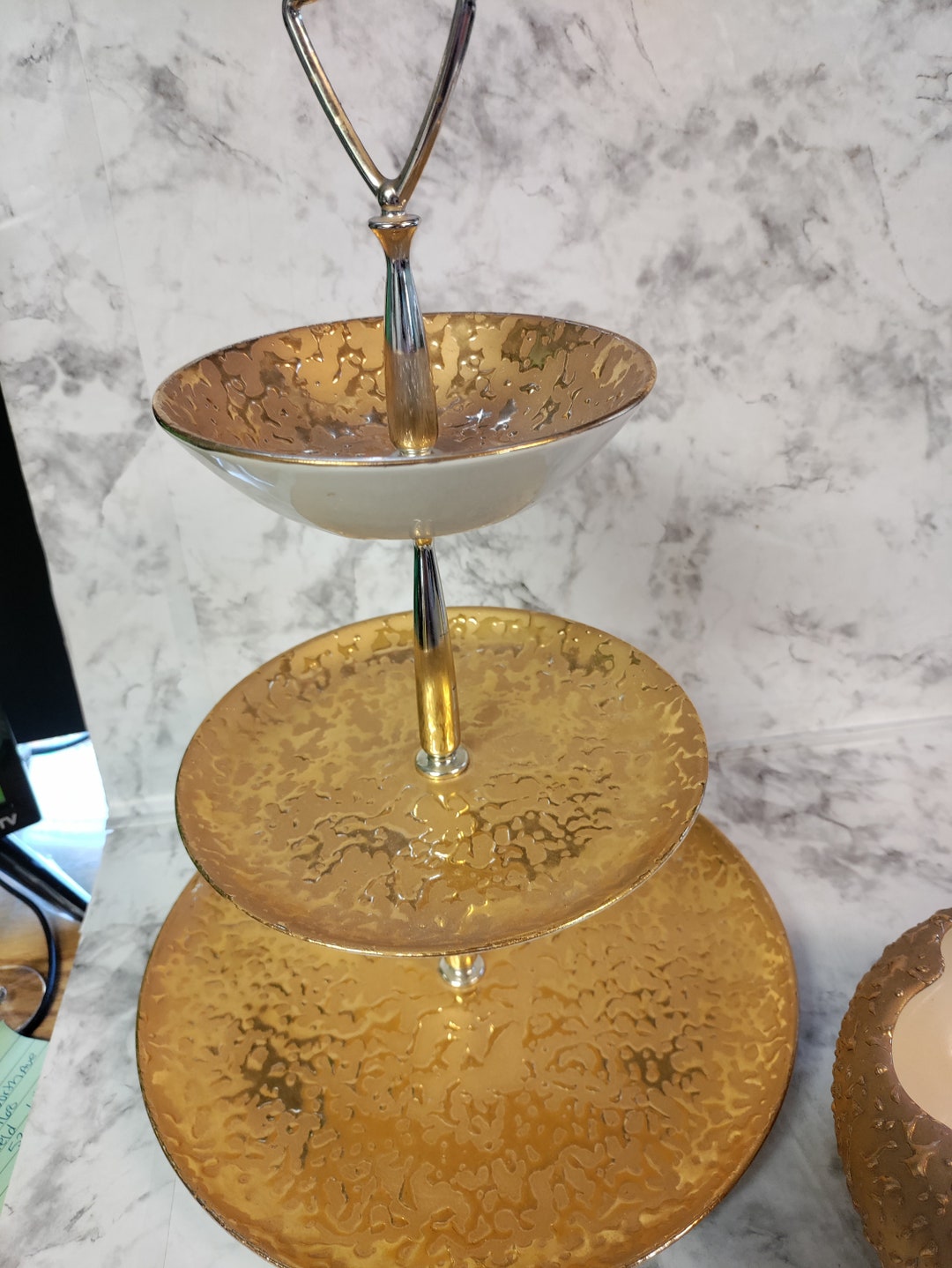 Vintage 1940s Weeping Bright Gold 3 Tiered Serving Platter Gold Serving ...