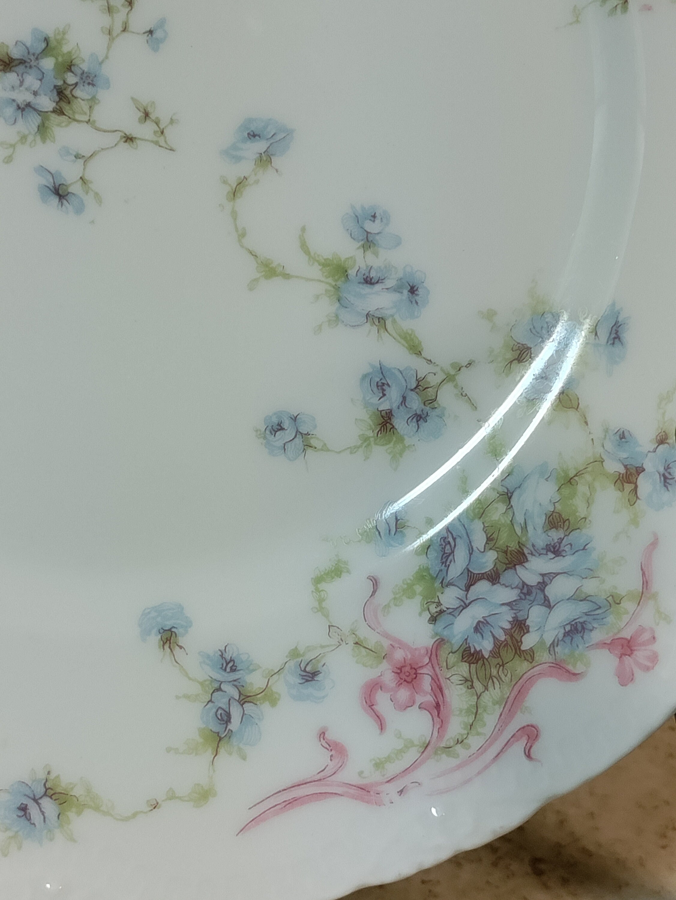 Antique Theodore Laughlin Flower Center China Blue Flowers Pink Scroll ...