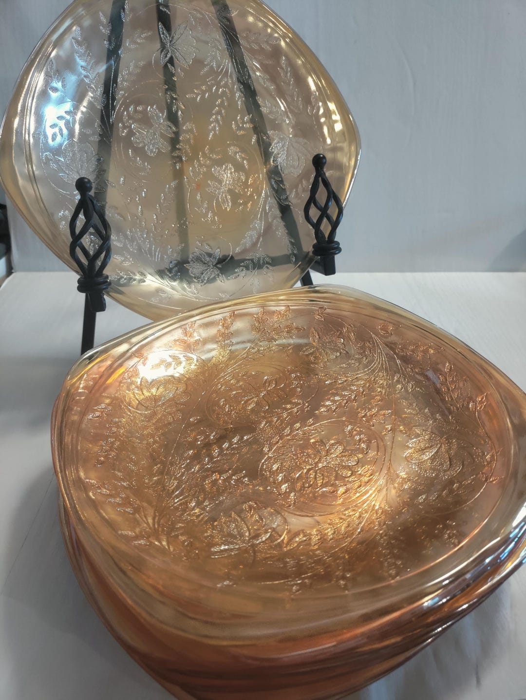 Vintage Marigold Glass Floragold Pattern 8" Salad Plate Carnival Glass ...