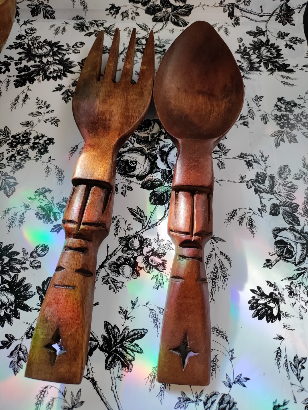 Vintage 12” Wooden Fork and Spoon Tiki Totem Kitchen Wall Art Wood ...