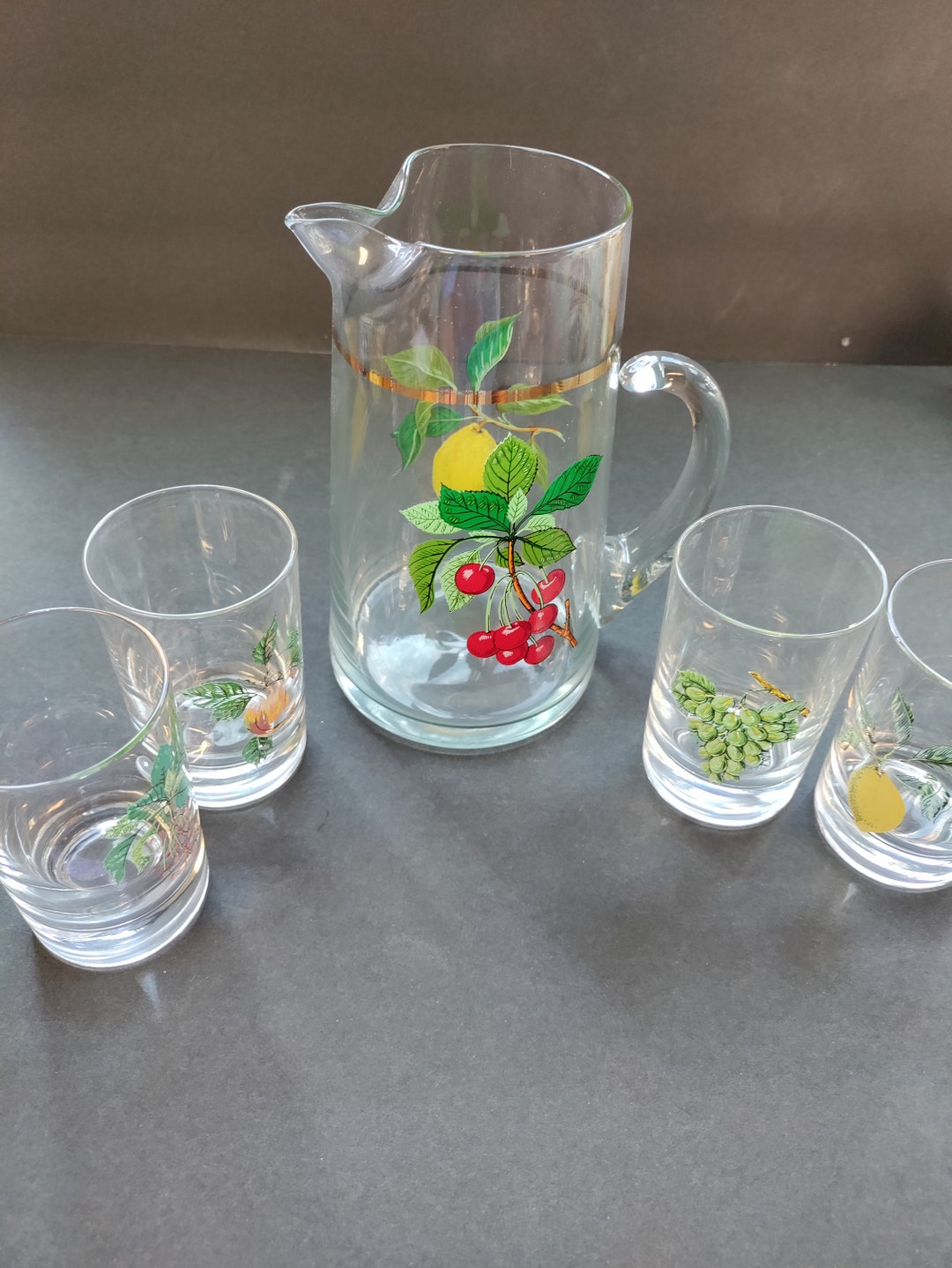 Vintage Mid Century Modern Juice Pitcher With Juice Glasses Gold ...