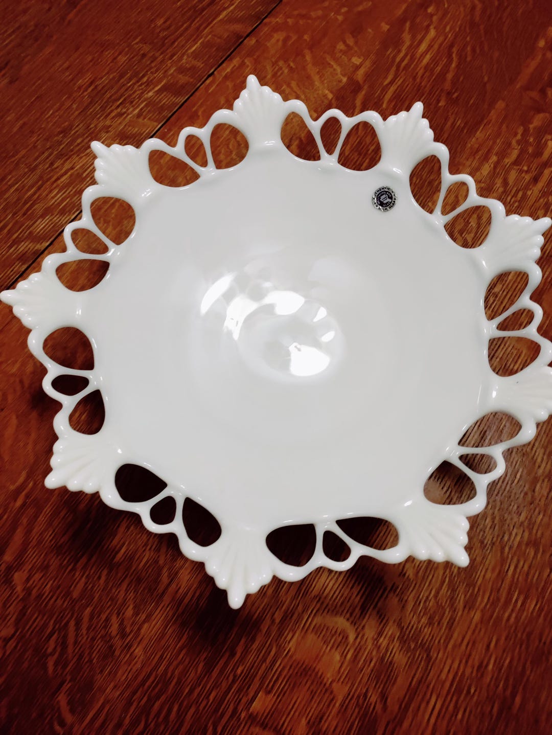 Milk Glass Bowl With Open Lace Edge Large Footed Fruit or Candy Bowl ...