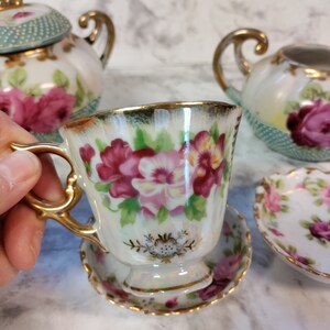 7 Piece Rose and Gold China Tea Set Sugar Bowl Creamer and Others ...